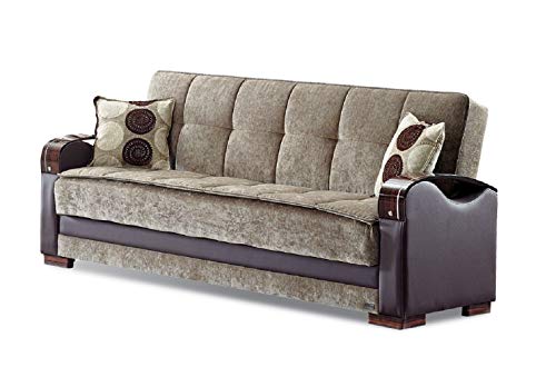 BEYAN Rochester Collection Convertible Folding Sofa Sleeper Bed with Storage Space, Includes 2 Pillows, Brown