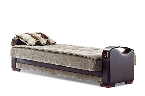 BEYAN Rochester Collection Convertible Folding Sofa Sleeper Bed with Storage Space, Includes 2 Pillows, Brown