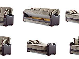 BEYAN Rochester Collection Convertible Folding Sofa Sleeper Bed with Storage Space, Includes 2 Pillows, Brown