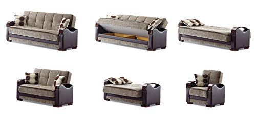 BEYAN Rochester Collection Convertible Folding Sofa Sleeper Bed with Storage Space, Includes 2 Pillows, Brown