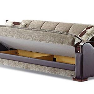 BEYAN Rochester Collection Convertible Folding Sofa Sleeper Bed with Storage Space, Includes 2 Pillows, Brown