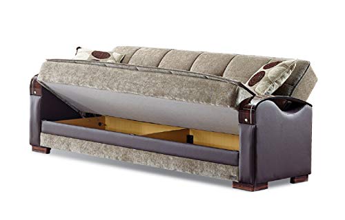 BEYAN Rochester Collection Convertible Folding Sofa Sleeper Bed with Storage Space, Includes 2 Pillows, Brown