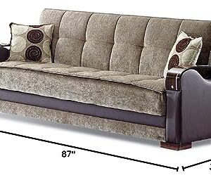 BEYAN Rochester Collection Convertible Folding Sofa Sleeper Bed with Storage Space, Includes 2 Pillows, Brown