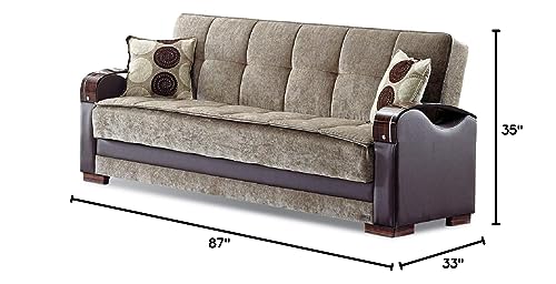 BEYAN Rochester Collection Convertible Folding Sofa Sleeper Bed with Storage Space, Includes 2 Pillows, Brown