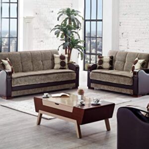 BEYAN Rochester Collection Convertible Folding Sofa Sleeper Bed with Storage Space, Includes 2 Pillows, Brown