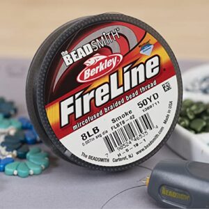 The Beadsmith Fireline by Berkley – Micro-Fused Braided Thread – 8lb. Test, 007”/.17mm Diameter, 50 Yard Spool, Smoke Grey – Super Strong Stringing Material for Jewelry Making and Bead Weaving