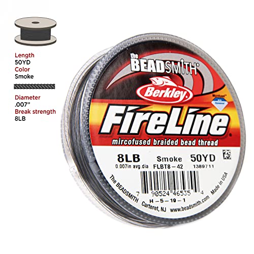 The Beadsmith Fireline by Berkley – Micro-Fused Braided Thread – 8lb. Test, 007”/.17mm Diameter, 50 Yard Spool, Smoke Grey – Super Strong Stringing Material for Jewelry Making and Bead Weaving