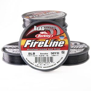 The Beadsmith Fireline by Berkley – Micro-Fused Braided Thread – 8lb. Test, 007”/.17mm Diameter, 50 Yard Spool, Smoke Grey – Super Strong Stringing Material for Jewelry Making and Bead Weaving