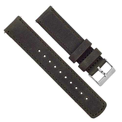 BARTON WATCH BANDS Quick Release Top Grain Leather Watch Band Strap, Espresso Leather/Espresso Stitching, 20mm