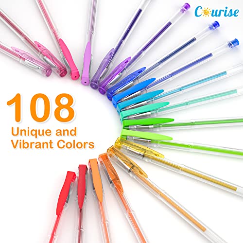 Courise 108 Unique Colors Gel Pens Gel Pen Set For Adult Coloring Books Drawing Painting Writing Doodling