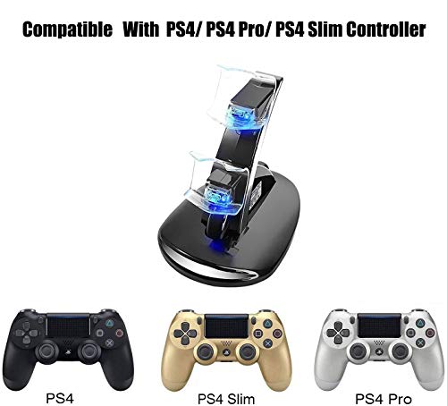 PS4 Controller Charger, PS4 Pro/Playstation 4 / PS4 / PS4 Slim Controller Charger Charging Docking Station Stand.Dual USB Fast Charging Station & LED Indicator for PS4 Controller-Black