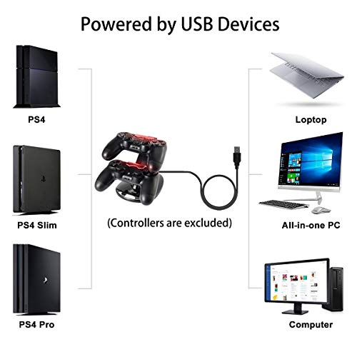 PS4 Controller Charger, PS4 Pro/Playstation 4 / PS4 / PS4 Slim Controller Charger Charging Docking Station Stand.Dual USB Fast Charging Station & LED Indicator for PS4 Controller-Black