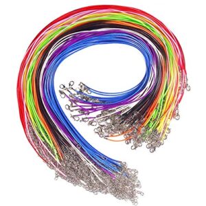 paxcoo 100 pcs 18 inches waxed cotton necklace cord with lobster claw clasp for diy jewelry making, mix color