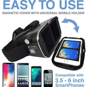 [Updated & Fixed] VR Headset Game System - High Definition Virtual Reality 3D Glasses for Kids and Adults - Optical Lens, Adjustable Strap - Compatible with iPhone and Android (3.5" to 6.5")