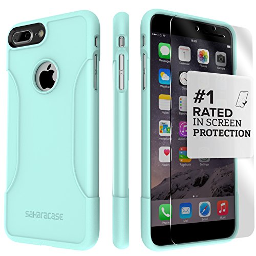 Sahara Case iPhone 7 Plus Case, Protective Kit Bundled with [ZeroDamage Tempered Glass Screen Protector] Rugged Slim Fit Shockproof Bumper [Hard PC Back] Protection for 7 Plus ONLY - Aqua Teal