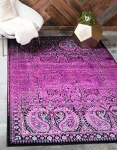 unique loom imperial collection paisley, distressed, border, vintage, modern, abstract area rug, 8 ft x 11 ft 6 in, lilac/black