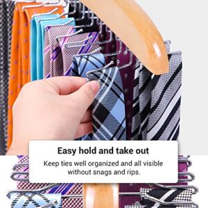 Ohuhu Tie Rack Hanger for Closet, Wooden Tie Holder Organizer Necktie Storage with 24 Folding Hooks, 360 Degree Rotating Tie Rack for Men Ties Belts Scarves Tank Tops Accessories, 1 Pack