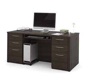 bestar embassy executive desk with two pedestals, 66w, dark chocolate