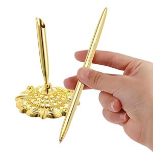 RUTICH Hollow Round Pen Holder Signing Pen Set for Wedding Bridal Engagement Valentine's Day Favors,Golden