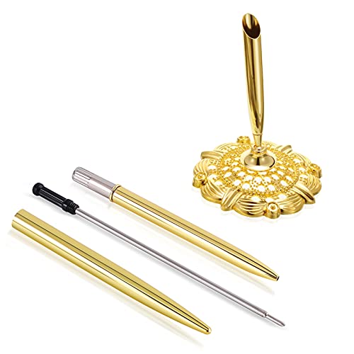 RUTICH Hollow Round Pen Holder Signing Pen Set for Wedding Bridal Engagement Valentine's Day Favors,Golden