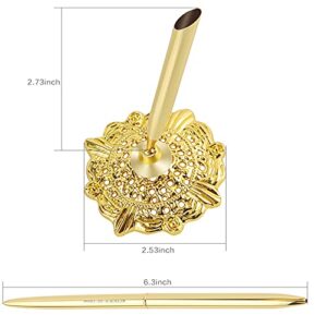 RUTICH Hollow Round Pen Holder Signing Pen Set for Wedding Bridal Engagement Valentine's Day Favors,Golden