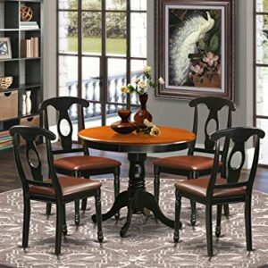 East West Furniture ANKE5-BLK-LC 5 Piece Kitchen Table & Chairs Set Includes a Round Table with Pedestal and 4 Faux Leather Dining Room Chairs, 36x36 Inch, Black & Cherry