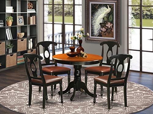 East West Furniture ANKE5-BLK-LC 5 Piece Kitchen Table & Chairs Set Includes a Round Table with Pedestal and 4 Faux Leather Dining Room Chairs, 36x36 Inch, Black & Cherry