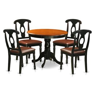 East West Furniture ANKE5-BLK-LC 5 Piece Kitchen Table & Chairs Set Includes a Round Table with Pedestal and 4 Faux Leather Dining Room Chairs, 36x36 Inch, Black & Cherry