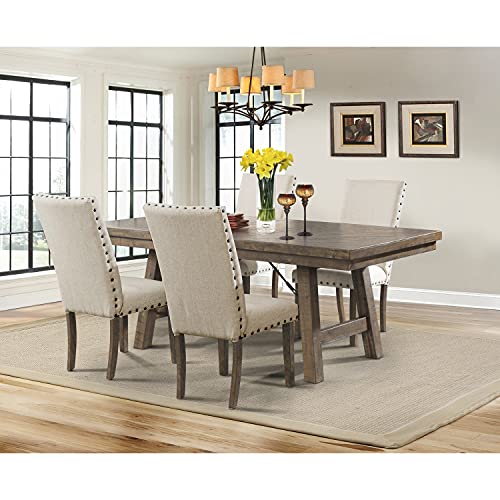 Picket House Furnishings Dex 5PC Dining Set-Table, 4 Upholstered Side Chairs Rustic/Smokey Walnut/Rubber Wood/5 Piece