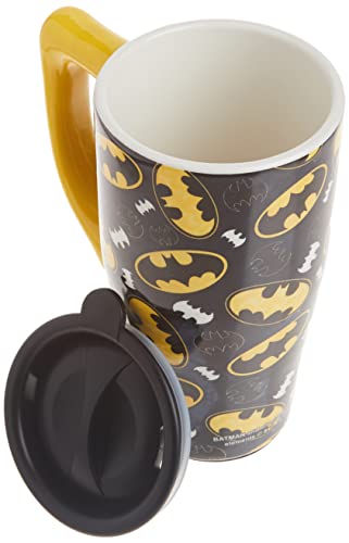 Spoontiques - Ceramic Travel Mugs - Batman Logo Cup - Hot or Cold Beverages - Gift for Coffee Lovers