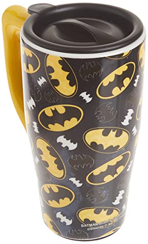 Spoontiques - Ceramic Travel Mugs - Batman Logo Cup - Hot or Cold Beverages - Gift for Coffee Lovers