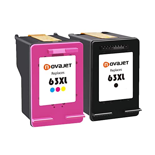 Novajet Remanufactured Ink Cartridge for HP 63XL 63 XL Compatible with Envy 4520 4512 4516 Officeje 3830 3833 4655 Deskjet 1112 2130 3630 3633 3634 High Yield (1 Black 1 Tri-Color)