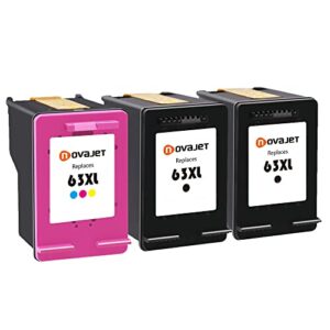 Novajet Remanufactured Ink Cartridge Replacement for HP 63XL 63 XL Use in Envy 4512 4516 4520 Officejet 3830 3831 4650 4655 Deskjet 2130 2132 3630 3632 3634 3636 Printer (2 Black, 1 Tri-Color)