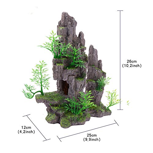 Saim Aquarium Decorations - Mountain View Stone Ornament Artificial Tree Rock Cave Mountain Landscape Fish Tank Decoration