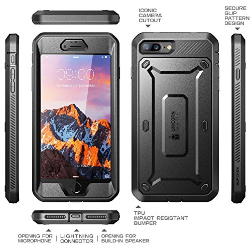 SupCase Unicorn Beetle Pro Series Case Designed for iPhone 7 Plus, iPhone 8 Plus Case, with Built-in Screen Protector Full-Body Rugged Holster Case for iPhone 7 Plus/iPhone 8 Plus (Black)