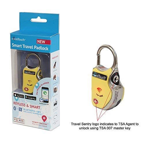 eGeeTouch Smart Travel Padlock with Patented Dual Access Technologies (NFC + BT), Vicinity Tracking, etc. (YELLOW)