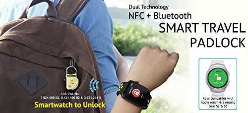 eGeeTouch Smart Travel Padlock with Patented Dual Access Technologies (NFC + BT), Vicinity Tracking, etc. (YELLOW)