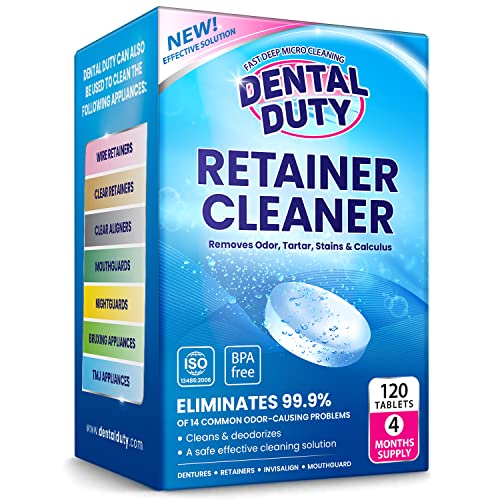 120 Retainer and Denture Cleaning Tablets (4 Months Supply) - Cleaner Removes Plaque, Stains from Dentures, Retainers, Night Guards, Mouth Guard, Aligners and Removable Dental Appliances