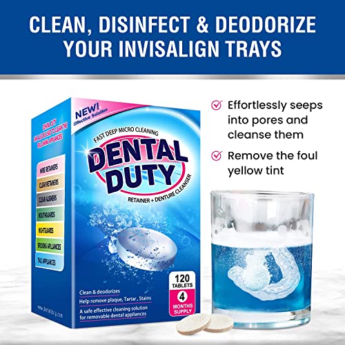 120 Retainer and Denture Cleaning Tablets (4 Months Supply) - Cleaner Removes Plaque, Stains from Dentures, Retainers, Night Guards, Mouth Guard, Aligners and Removable Dental Appliances