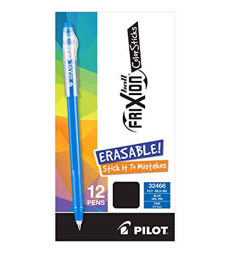 PILOT FriXion ColorSticks Erasable Gel Ink Stick Pens, Fine Point, Blue Ink, 12-Pack (32466)