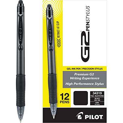 PILOT G2 Pen Stylus, Fine Point, Gray Barrel, Black Ink, 12-Pack (34319)