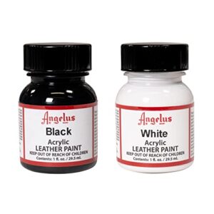 angelus brand acrylic leather paint waterproof 1oz - black & white duo