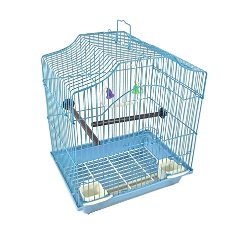 EDMBG Blue 14-inch Small Parakeet Wire Bird Cage for Budgie Parakeets Finches Canaries Lovebirds Small Quaker Parrots Cockatiels Green Cheek Conure Perfect Bird Travel Cage and Hanging Bird House