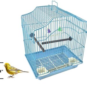 EDMBG Blue 14-inch Small Parakeet Wire Bird Cage for Budgie Parakeets Finches Canaries Lovebirds Small Quaker Parrots Cockatiels Green Cheek Conure Perfect Bird Travel Cage and Hanging Bird House