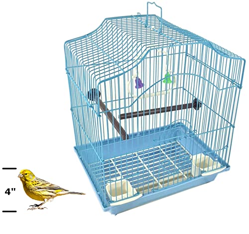 EDMBG Blue 14-inch Small Parakeet Wire Bird Cage for Budgie Parakeets Finches Canaries Lovebirds Small Quaker Parrots Cockatiels Green Cheek Conure Perfect Bird Travel Cage and Hanging Bird House