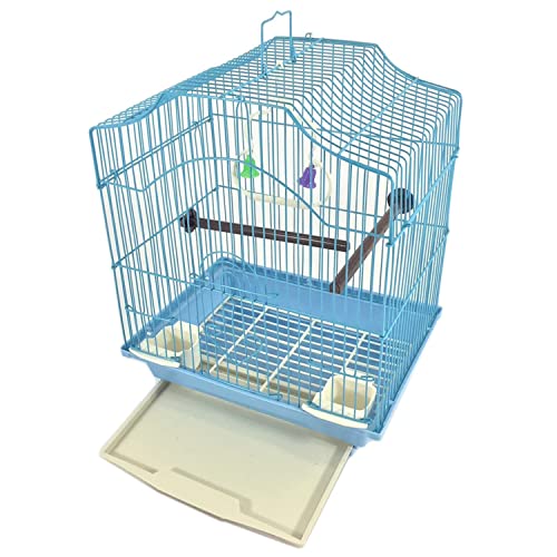 EDMBG Blue 14-inch Small Parakeet Wire Bird Cage for Budgie Parakeets Finches Canaries Lovebirds Small Quaker Parrots Cockatiels Green Cheek Conure Perfect Bird Travel Cage and Hanging Bird House