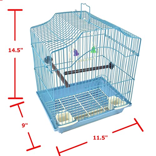 EDMBG Blue 14-inch Small Parakeet Wire Bird Cage for Budgie Parakeets Finches Canaries Lovebirds Small Quaker Parrots Cockatiels Green Cheek Conure Perfect Bird Travel Cage and Hanging Bird House