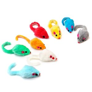 CHIWAVA 36PCS 4.1'' Furry Cat Toy Mice Rattle Small Mouse Kitten Interactive Play Assorted Color