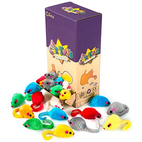 CHIWAVA 36PCS 4.1'' Furry Cat Toy Mice Rattle Small Mouse Kitten Interactive Play Assorted Color