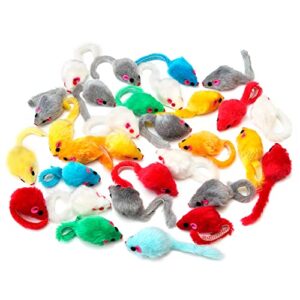 CHIWAVA 36PCS 4.1'' Furry Cat Toy Mice Rattle Small Mouse Kitten Interactive Play Assorted Color